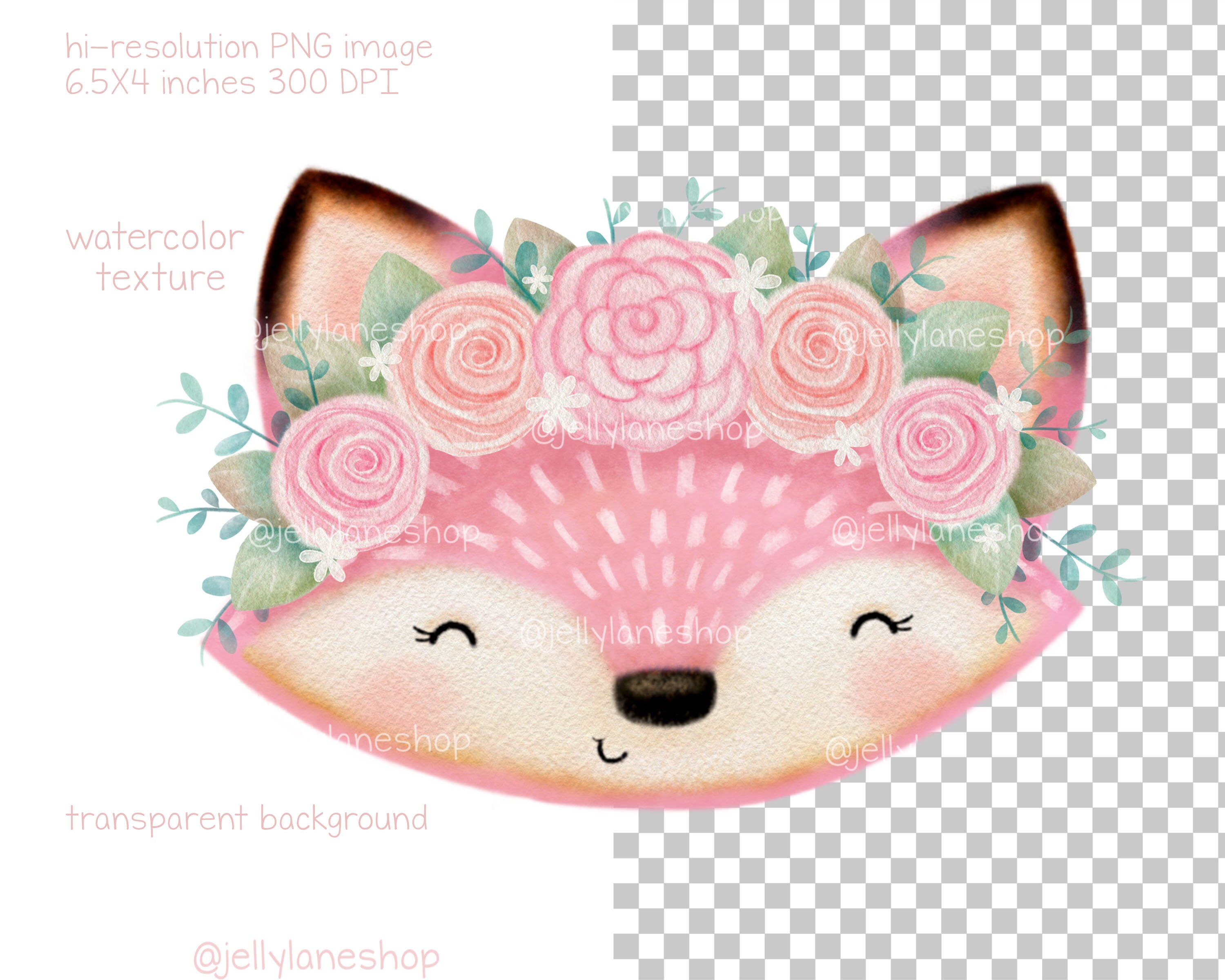 Fox Face With Flower Crown Png, Pink Fox Clipart, Girl Fox Sublimation ...