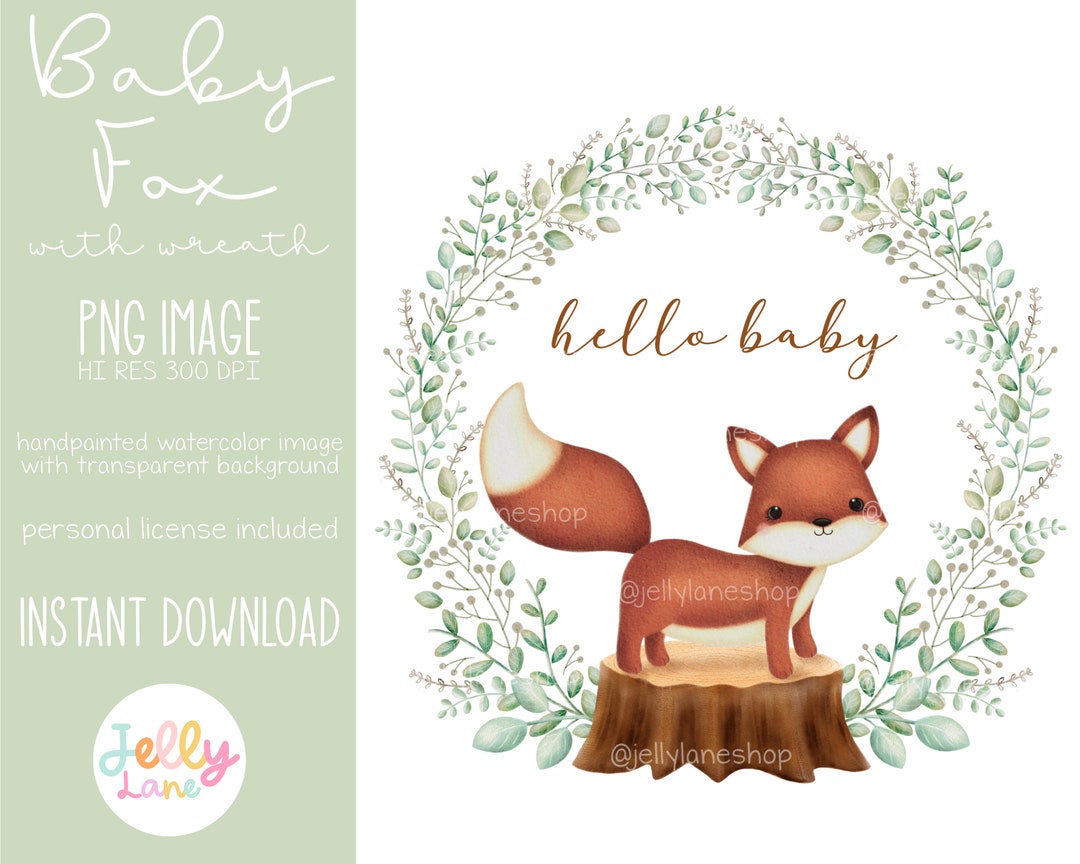 Woodland Baby Shower Sublimation, Fox and Wreath Png, Hello Baby ...