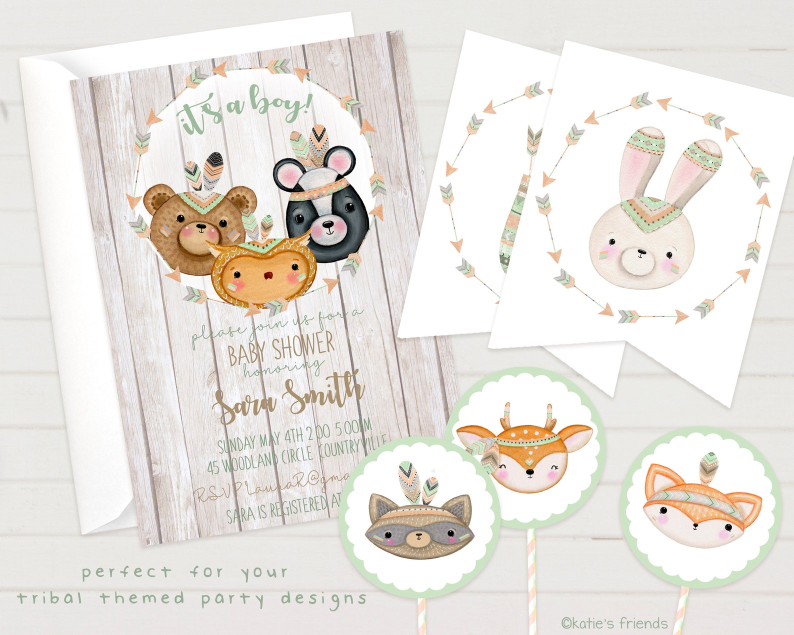 Woodland Animal Faces Clipart, Watercolor Animal Faces, Boho Nursery ...