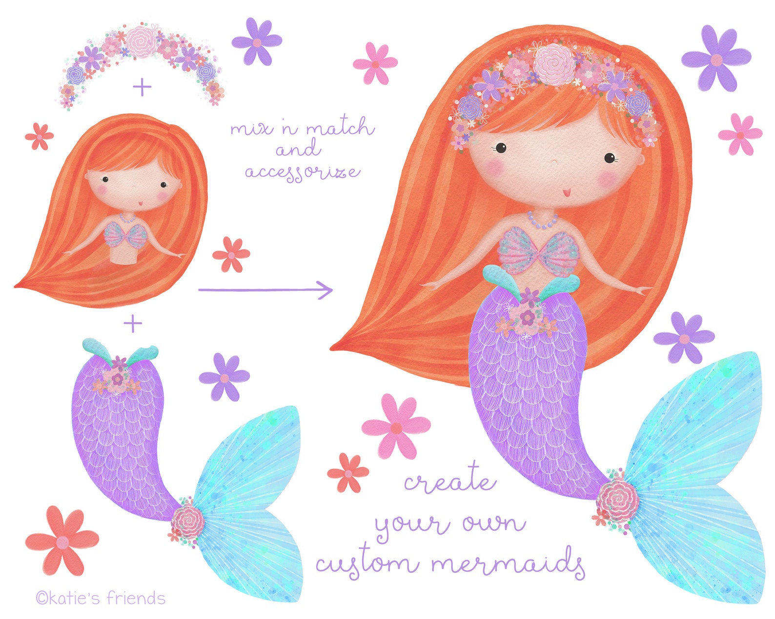 Mermaid Clipart, Under the Sea Clipart Set, Watercolor Mermaids ...