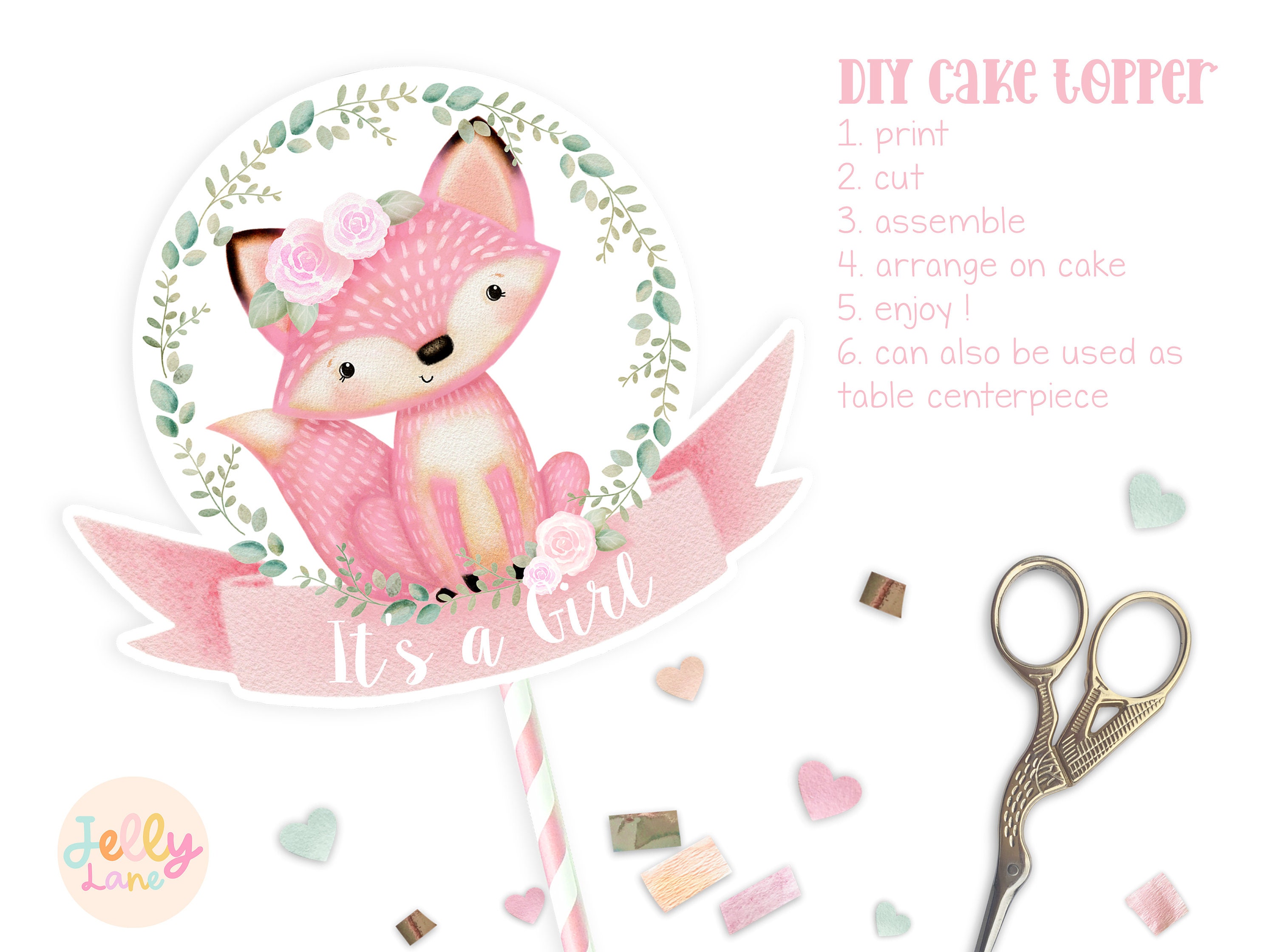 Printable Fox Cake Topper for Baby Shower It's A Girl - Etsy