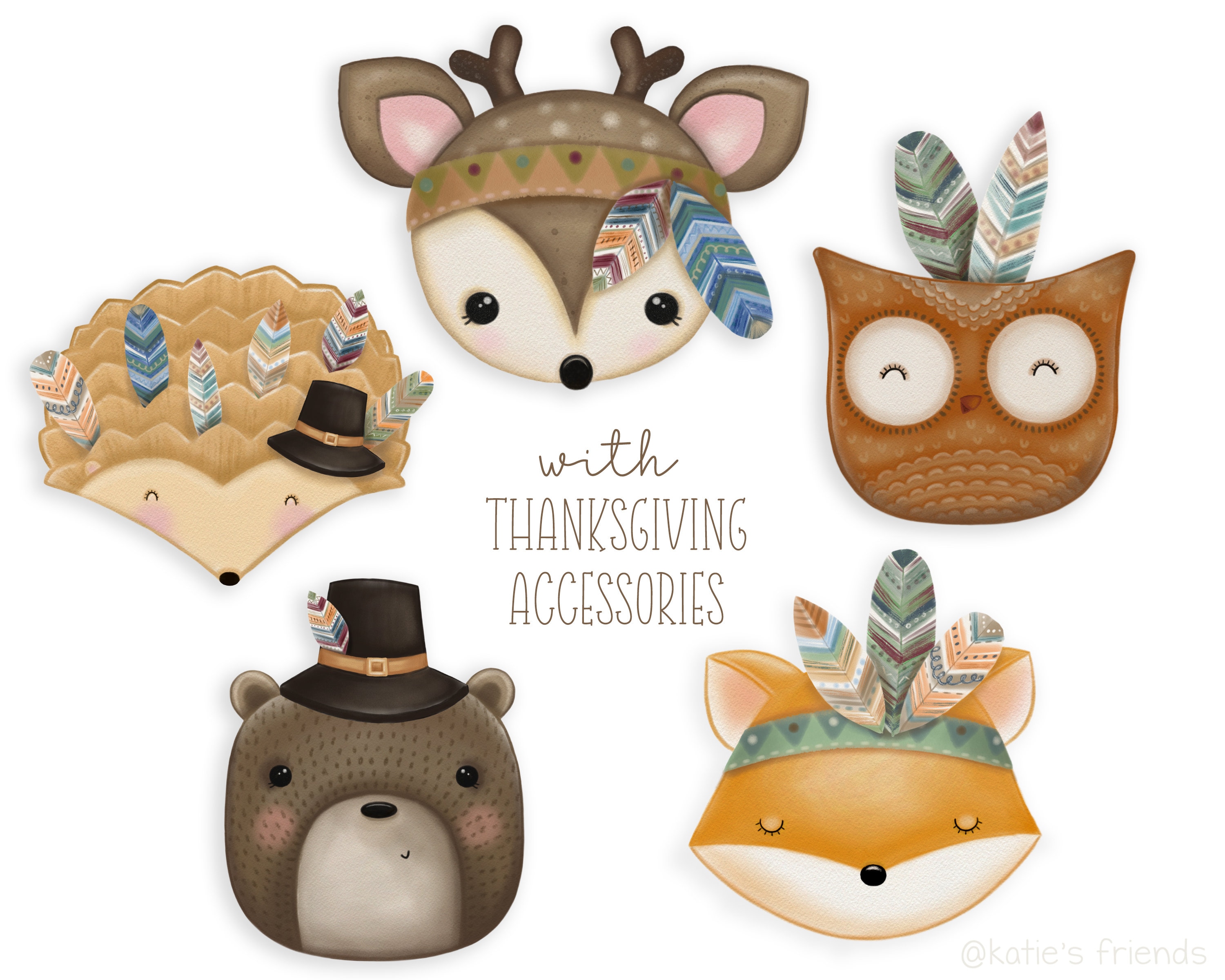 Woodland Animals Thanksgiving Clipart, Cute Autumn Thanksgiving Clipart ...