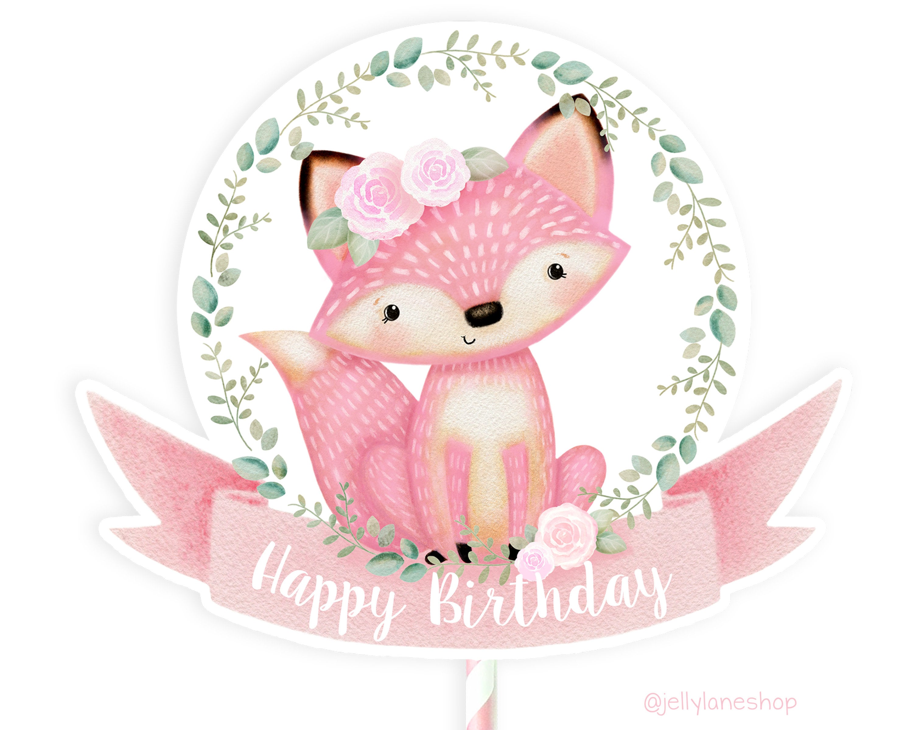 Printable Fox Cake Topper for Girl, Woodland Birthday, Pink Fox Party ...