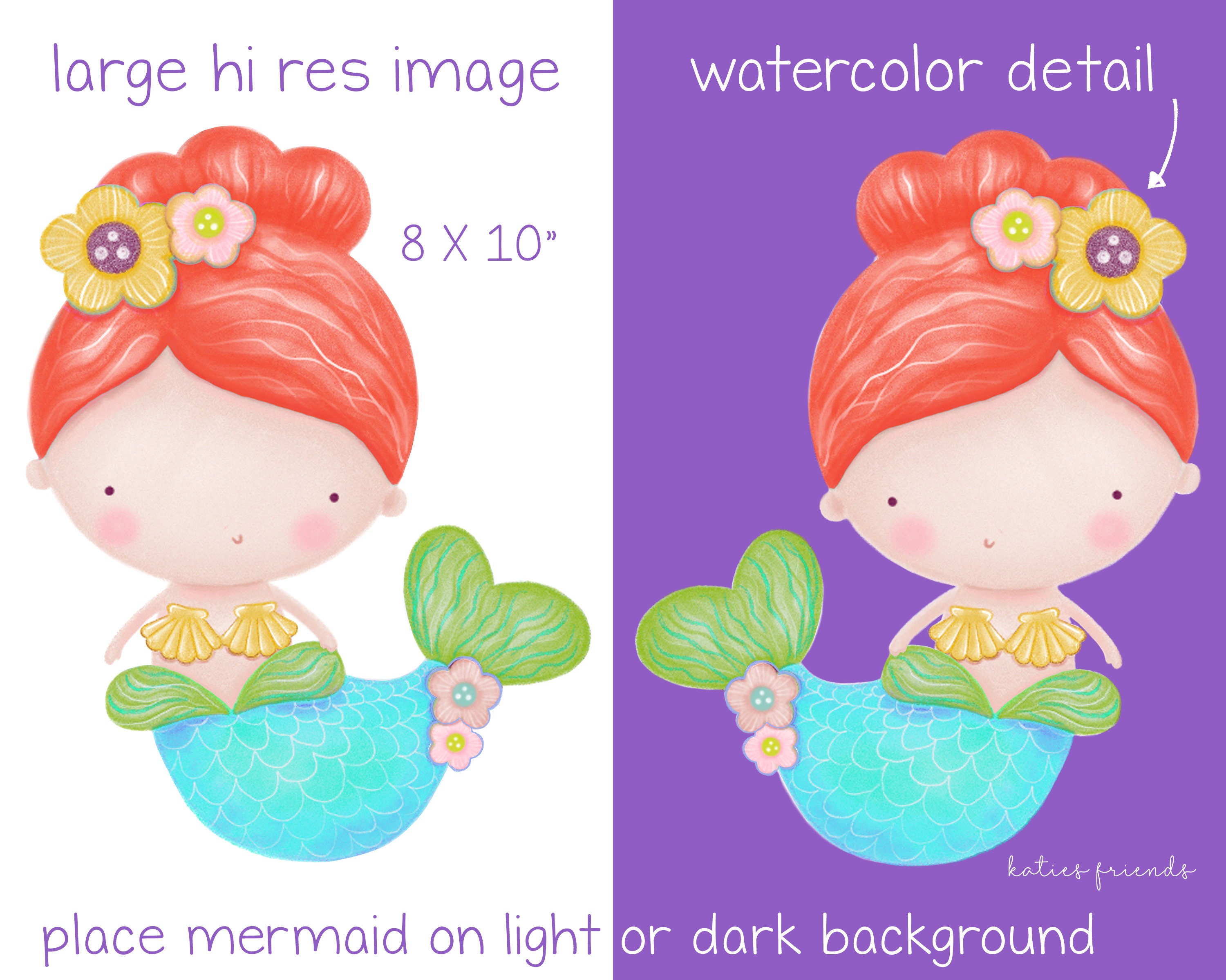 Watercolor Mermaid Clipart Summer Clipart Set Watercolor | Etsy