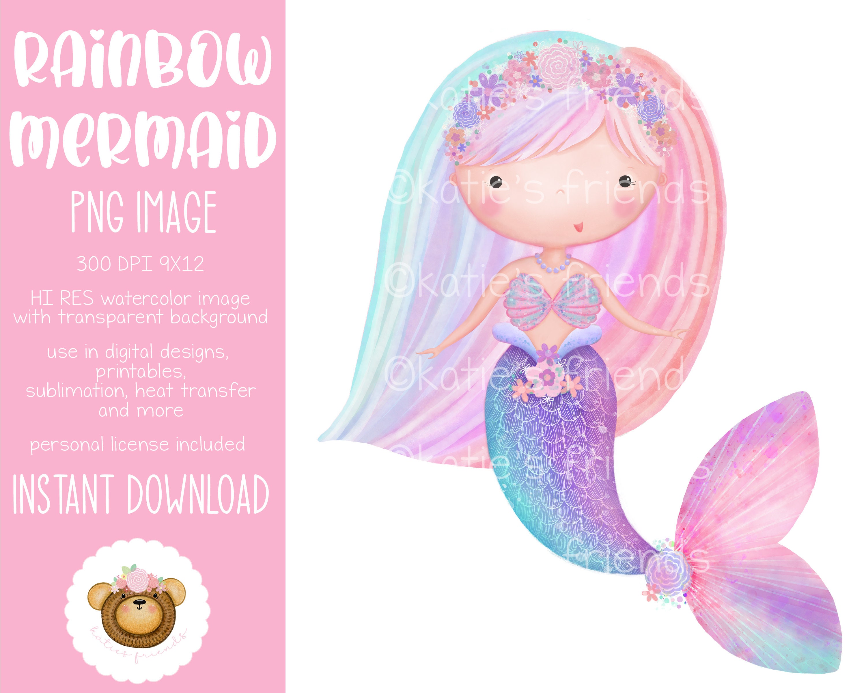 Rainbow Mermaid PNG, Pastel Mermaid Clipart, Watercolor Mermaid ...