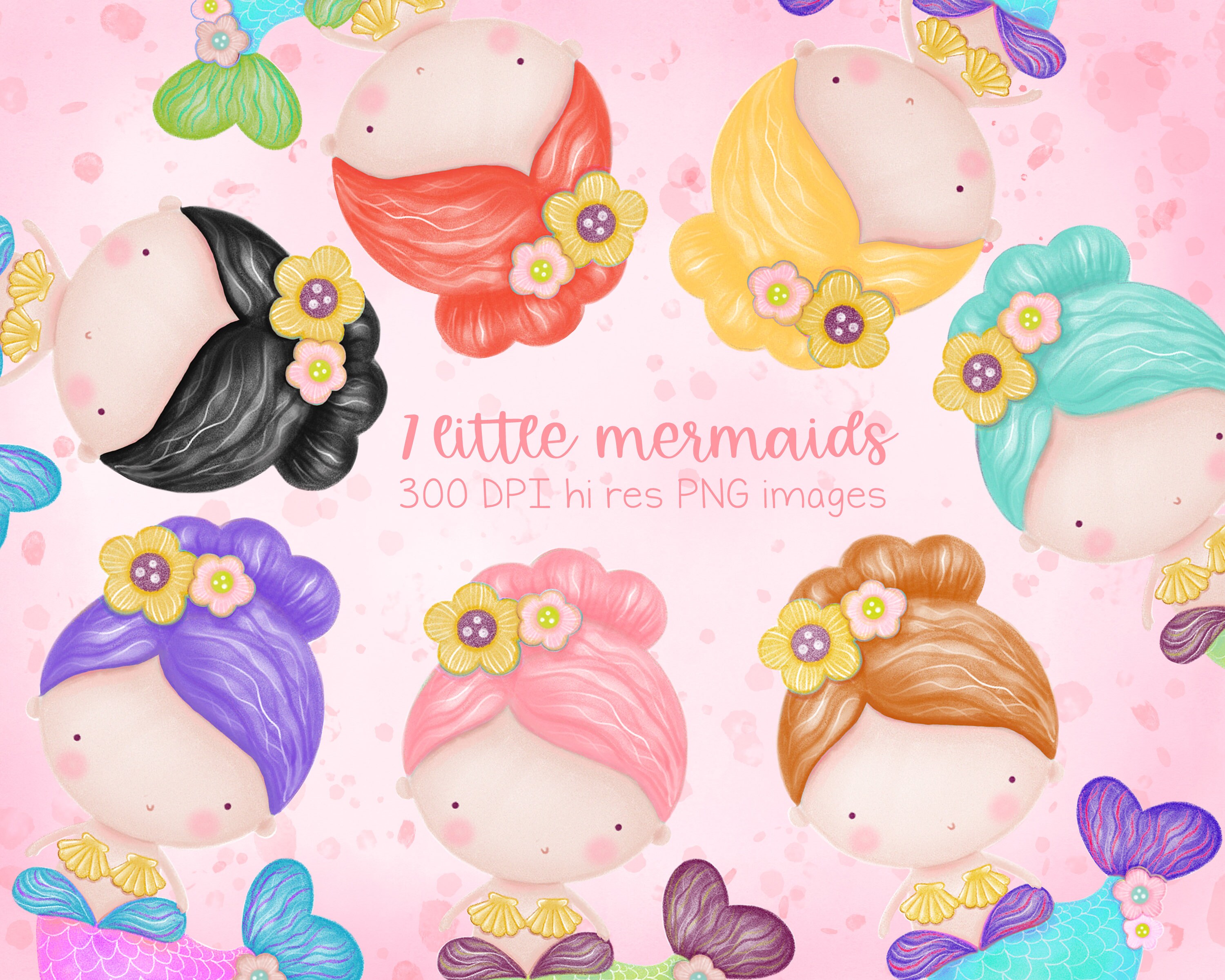 Watercolor Mermaid Clipart Summer Clipart Set Watercolor | Etsy