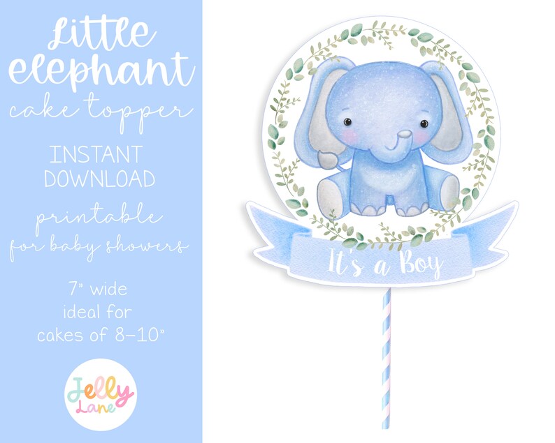 Printable Baby Elephant Cake Topper, Safari Baby Shower for Boy, It's a ...