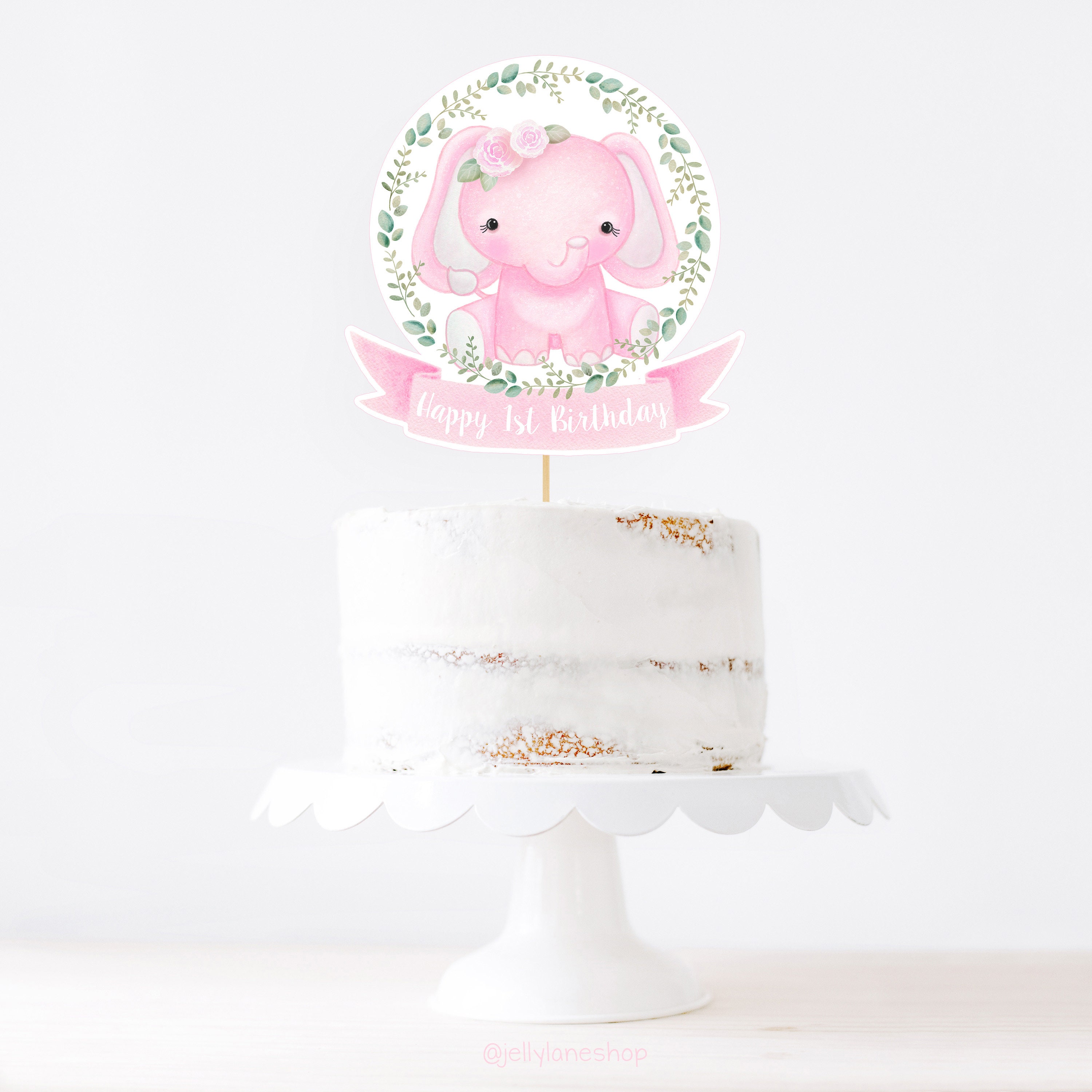 Printable Pink Elephant Cake Topper, Safari Birthday for Girl, Baby ...