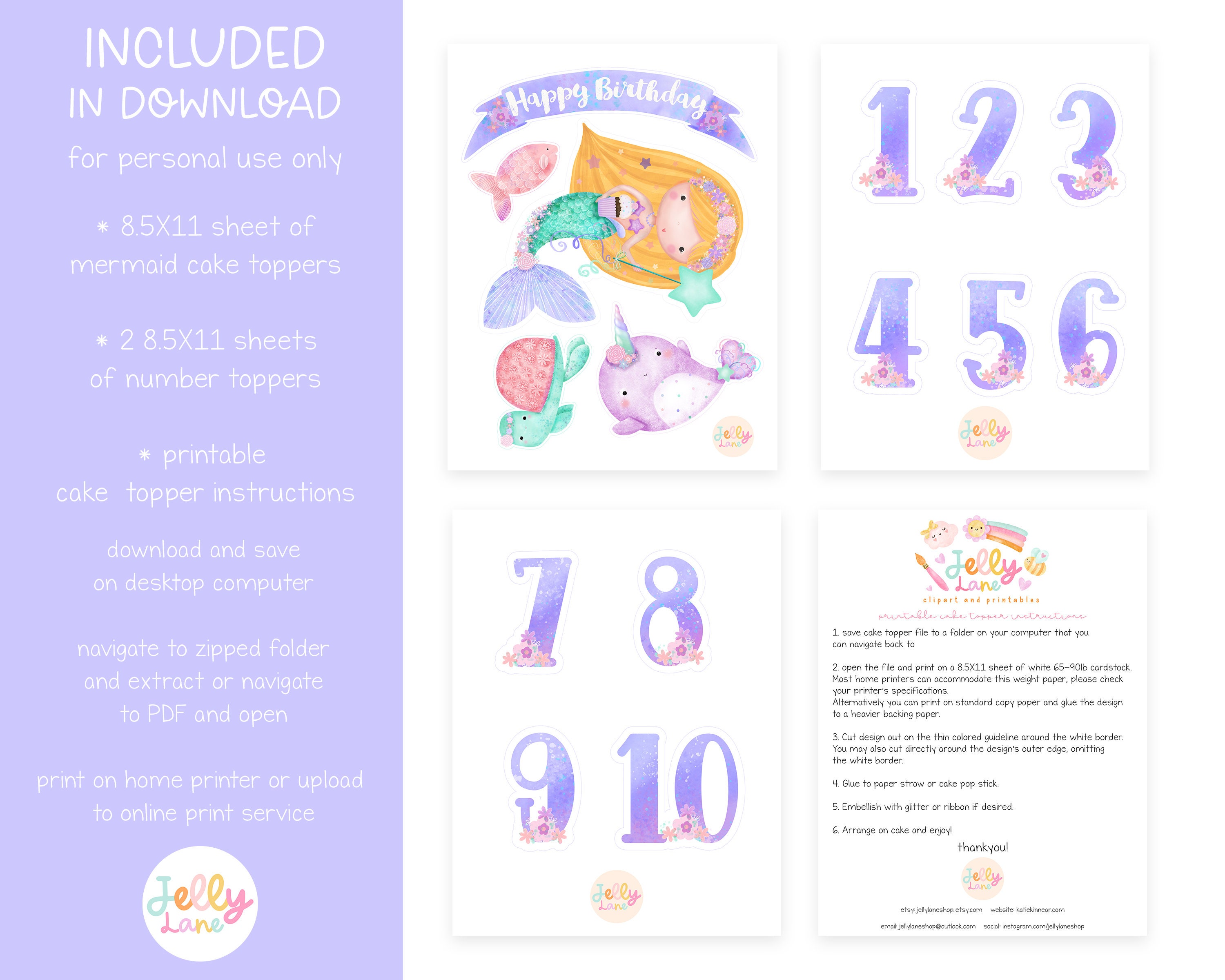 Printable Mermaid Cake Topper Under the Sea Birthday DIY - Etsy