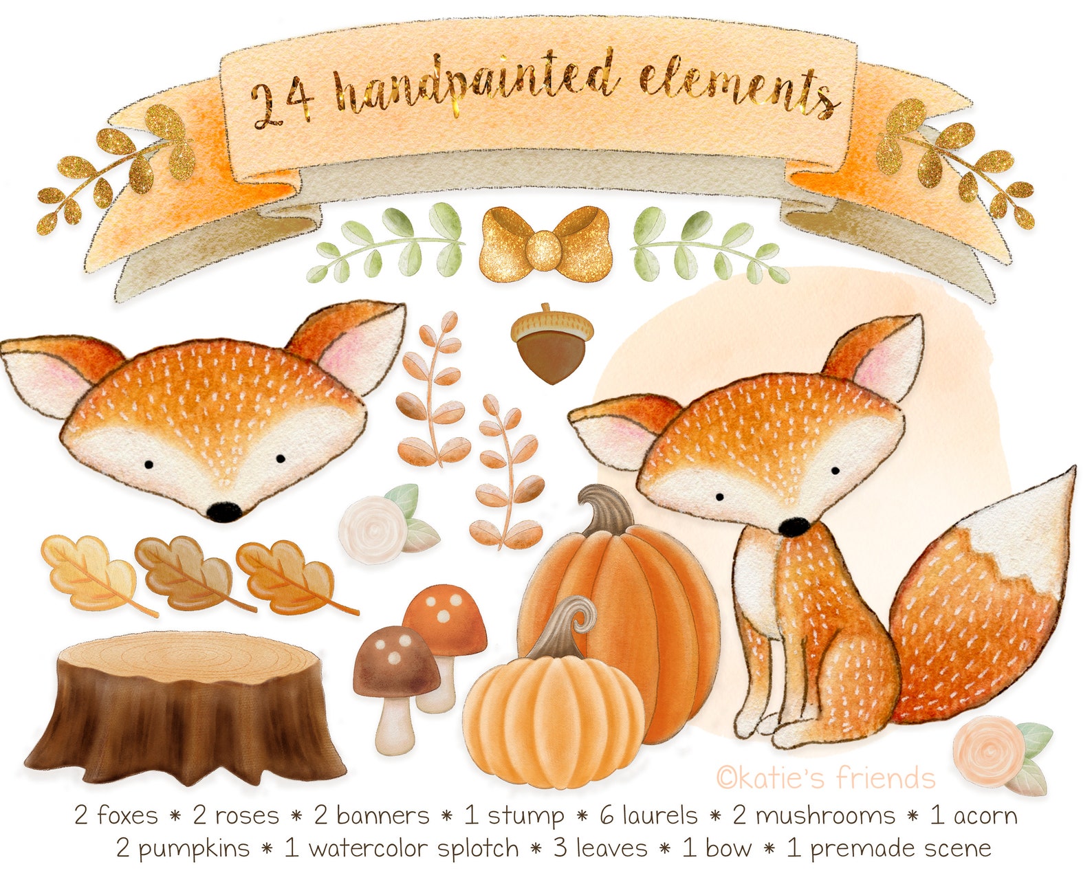 Woodland Fox Clipart Autumn Clipart Set Autumn Watercolor - Etsy