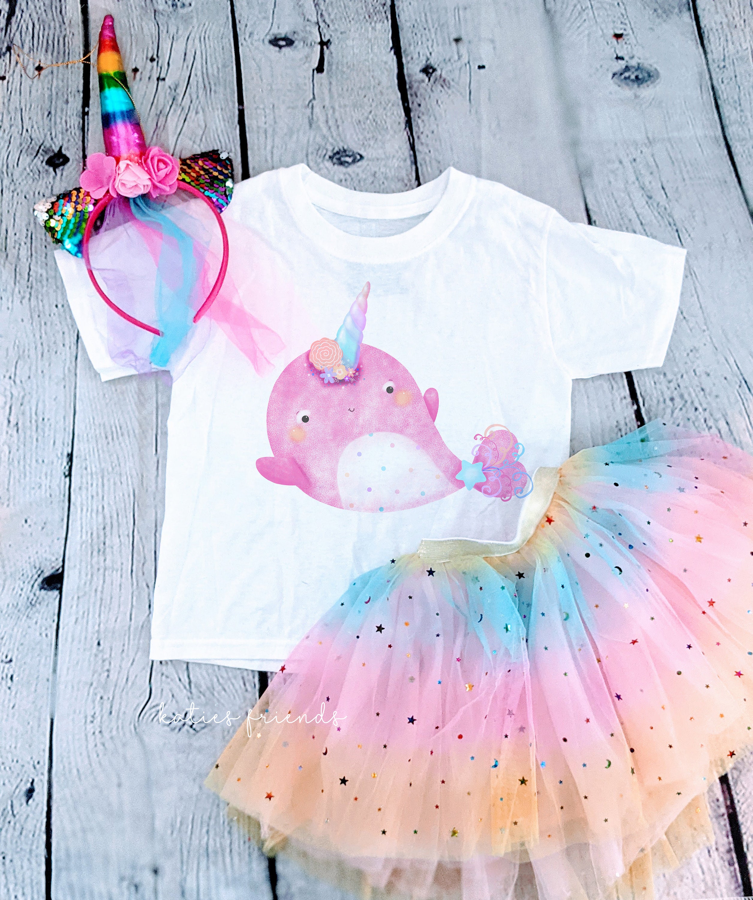 Rainbow Narwhal Clipart Cute Narwhal Illustrations | Etsy