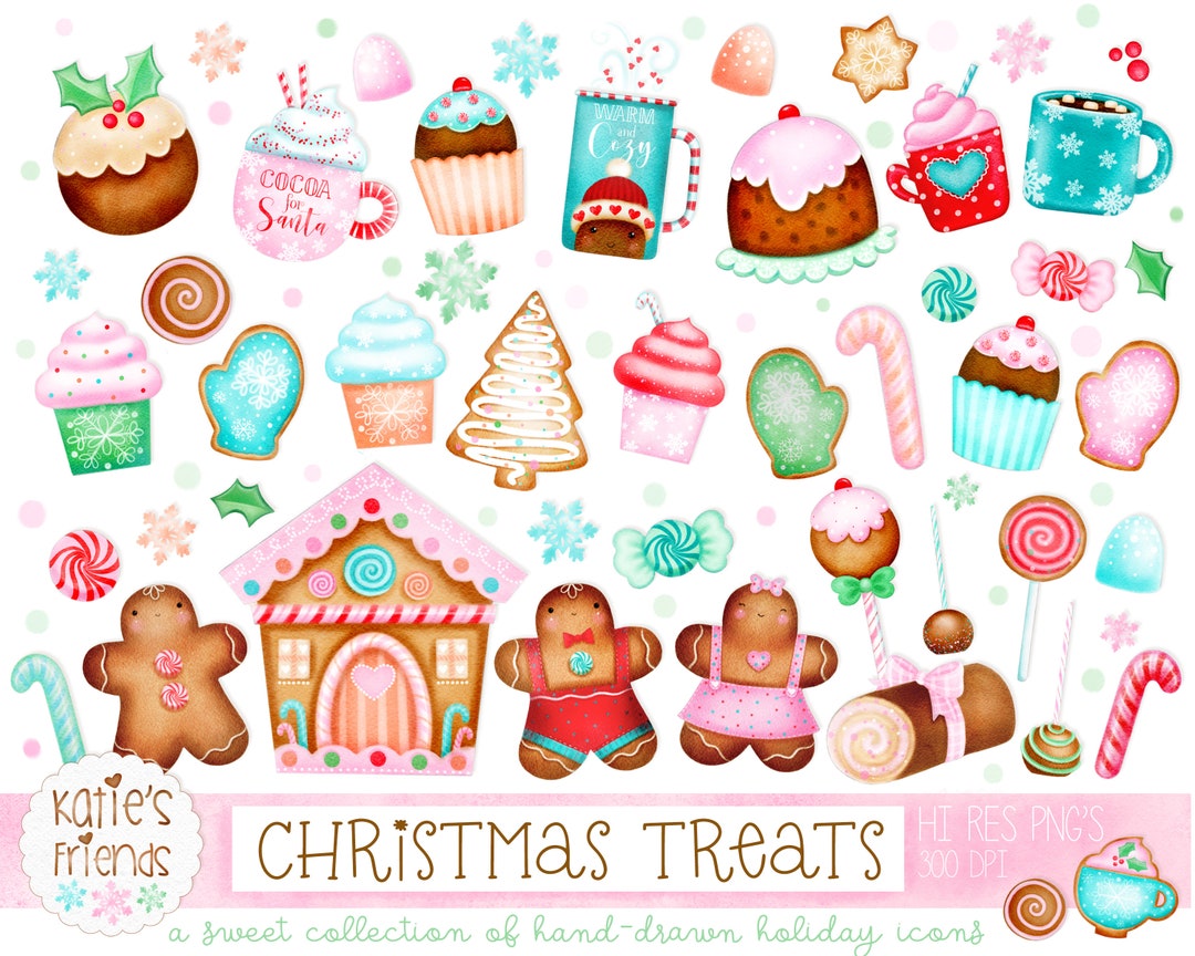 Watercolor Christmas Clipart, Hand-drawn Christmas Sweets, Watercolor ...