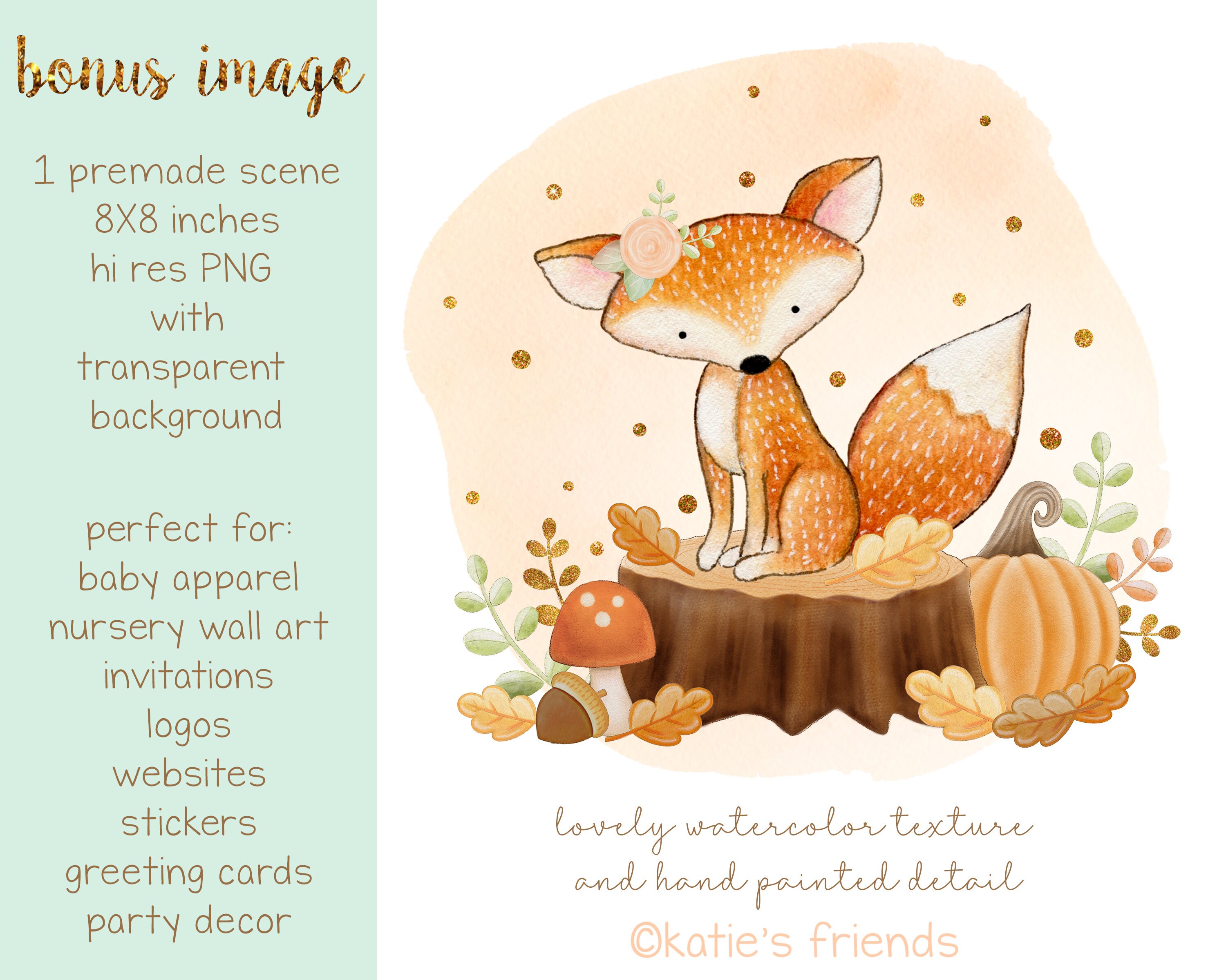 Woodland Fox Clipart Autumn Clipart Set Autumn Watercolor - Etsy