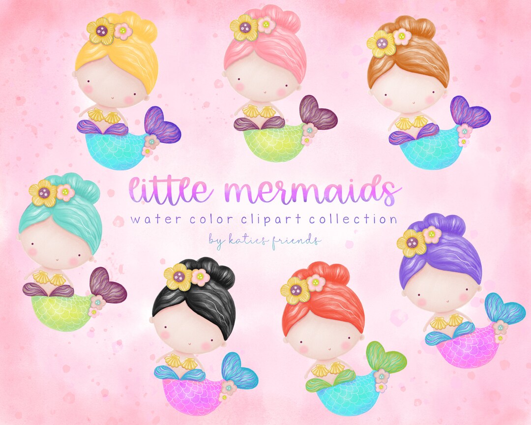 Watercolor Mermaid Clipart, Summer Clipart Set, Watercolor Mermaids ...