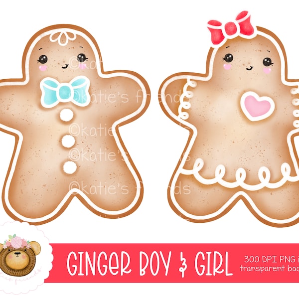 Gingerbread Girl and Boy Clipart - Etsy