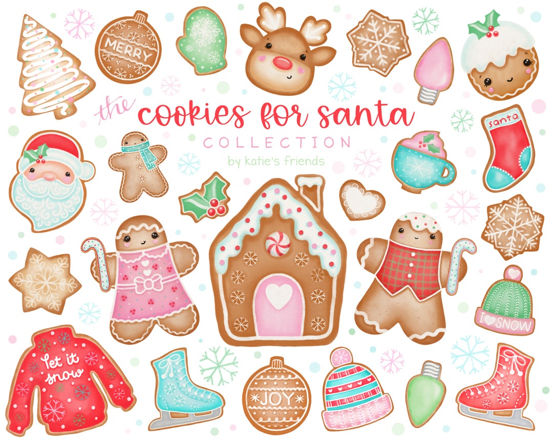 Christmas Cookie Clipart, Gingerbread Cookies, Hand Drawn Holiday ...