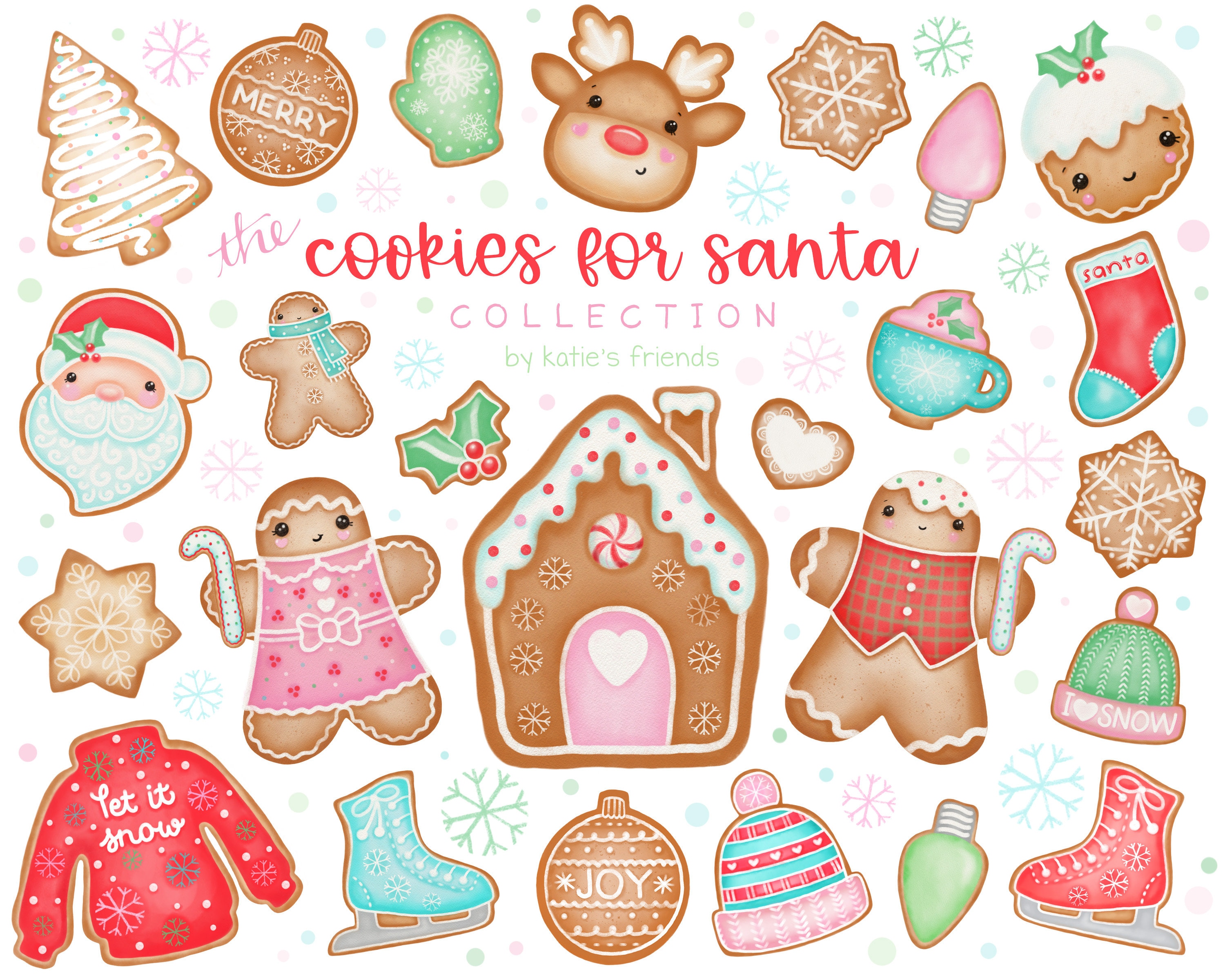 Christmas Cookie Clipart, Gingerbread Cookies, Hand Drawn Holiday ...