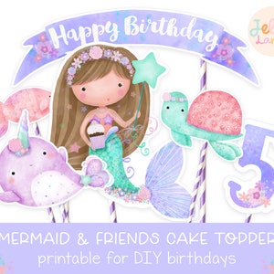 Printable Mermaid Cake Topper, Under the Sea Birthday, DIY Cake Topper ...