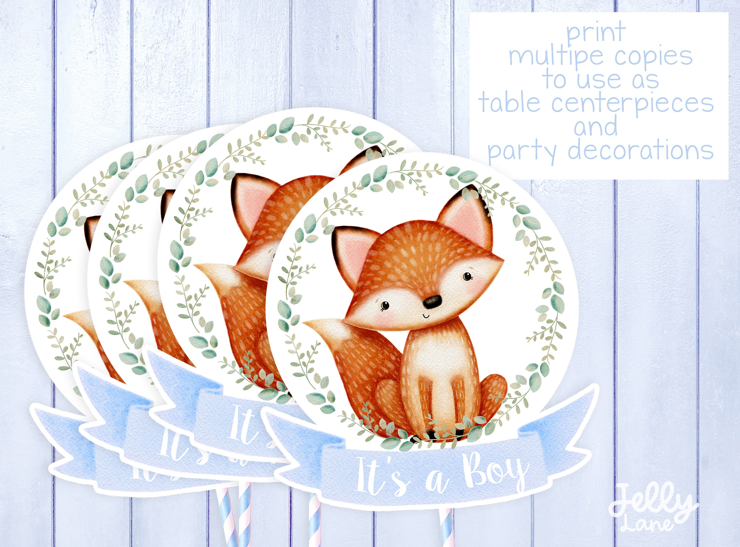 Printable Fox Cake Topper, Woodland Baby Shower, Woodland Fox Cake ...