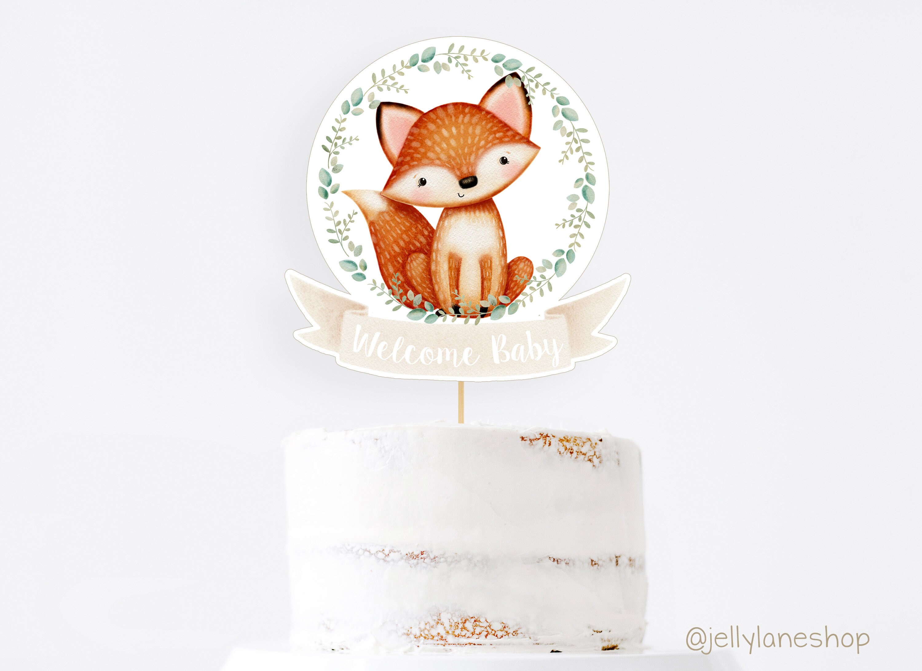 Printable Fox Cake Topper, Gender Neutral Baby Shower, Woodland Cake ...