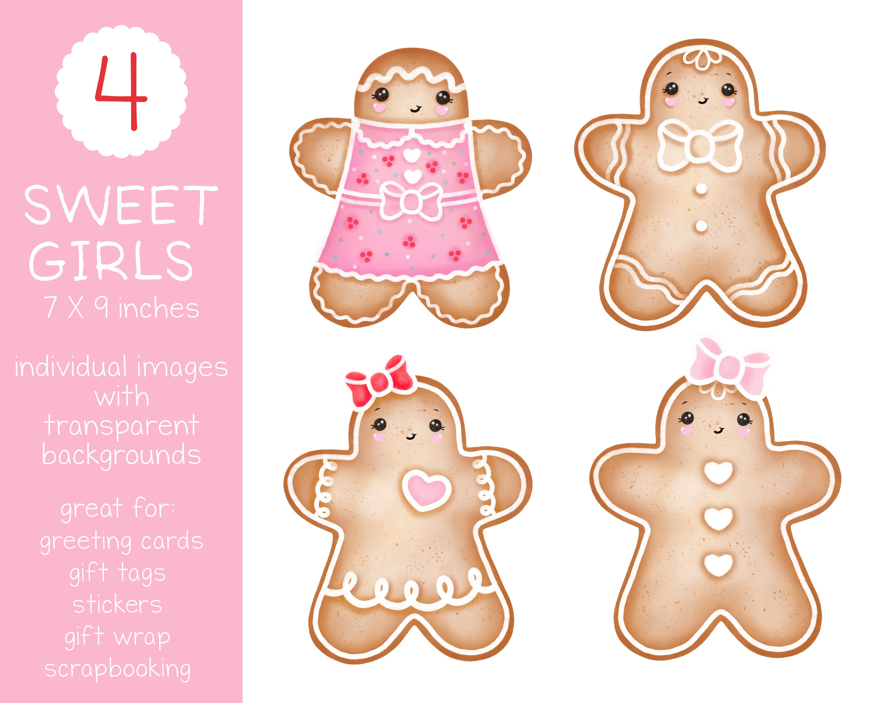 Gingerbread Boy and Girl Clipart, Cute Gingerbread Man, Hand Drawn ...
