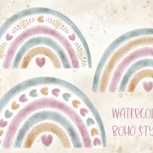 Watercolor Boho Floral Rainbow Clipart Set, Natural Colors, Boho ...