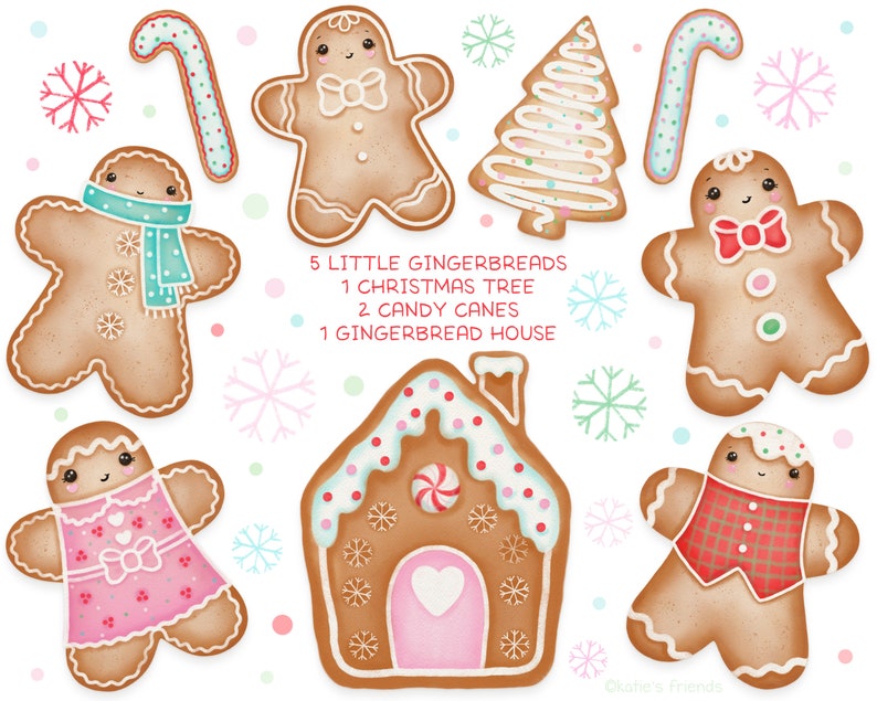 Christmas Cookie Clipart, Gingerbread Cookies, Hand Drawn Holiday ...