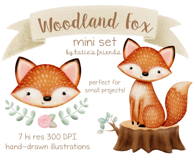 Fox Clipart Set, Woodland Fox Clipart, Watercolor Fox, Hand Painted Fox ...