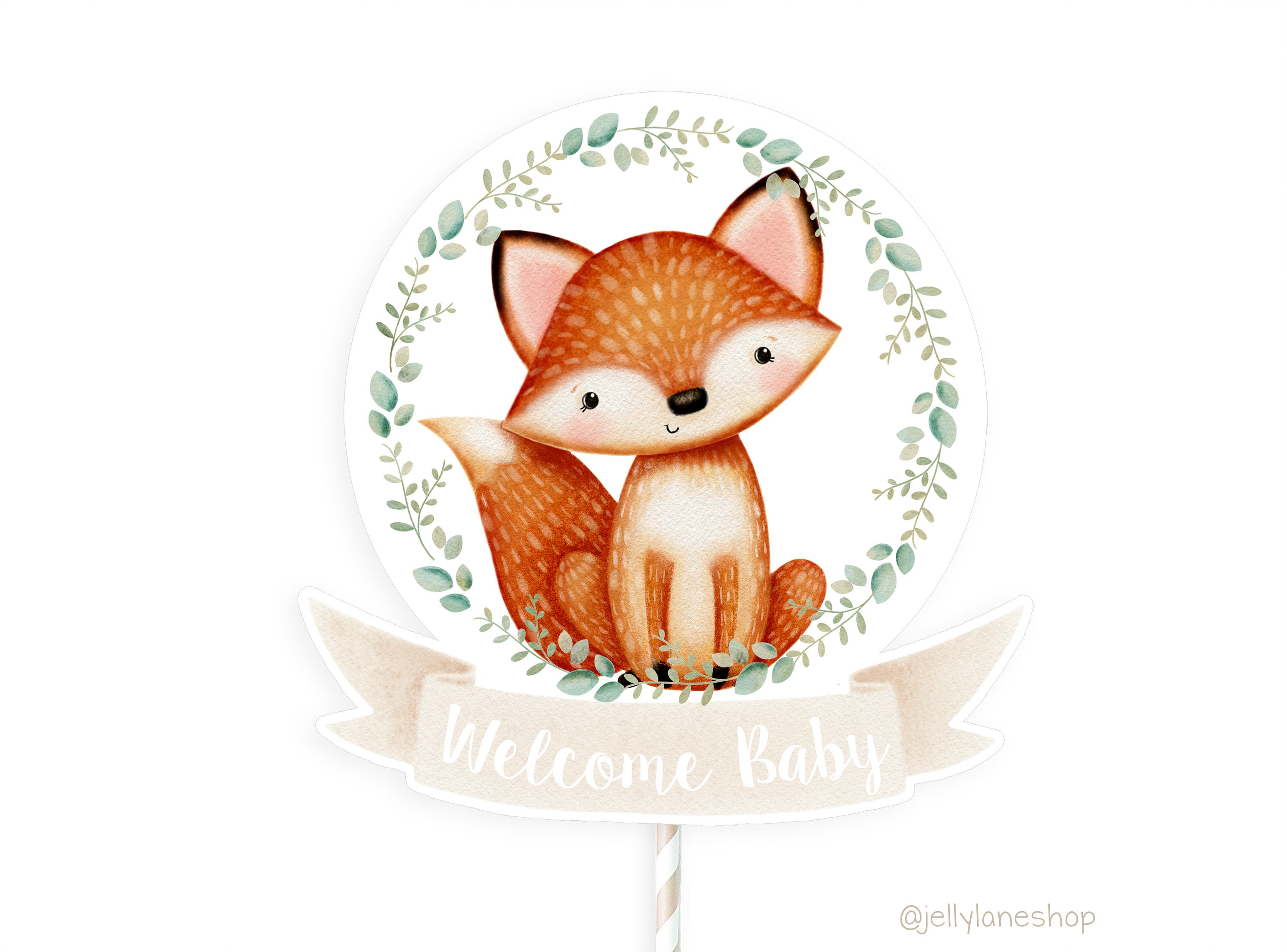Printable Fox Cake Topper, Gender Neutral Baby Shower, Woodland Cake ...