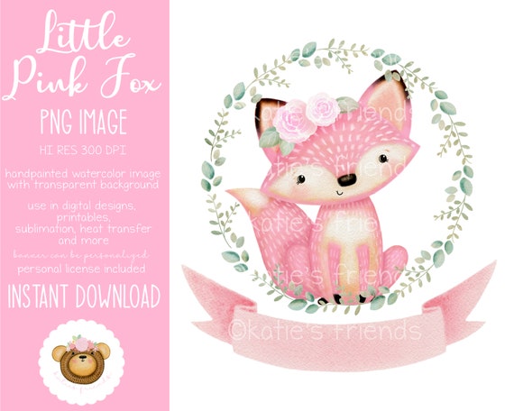 Pink Fox PNG Woodland Fox Sublimation Design Baby's 1st - Etsy
