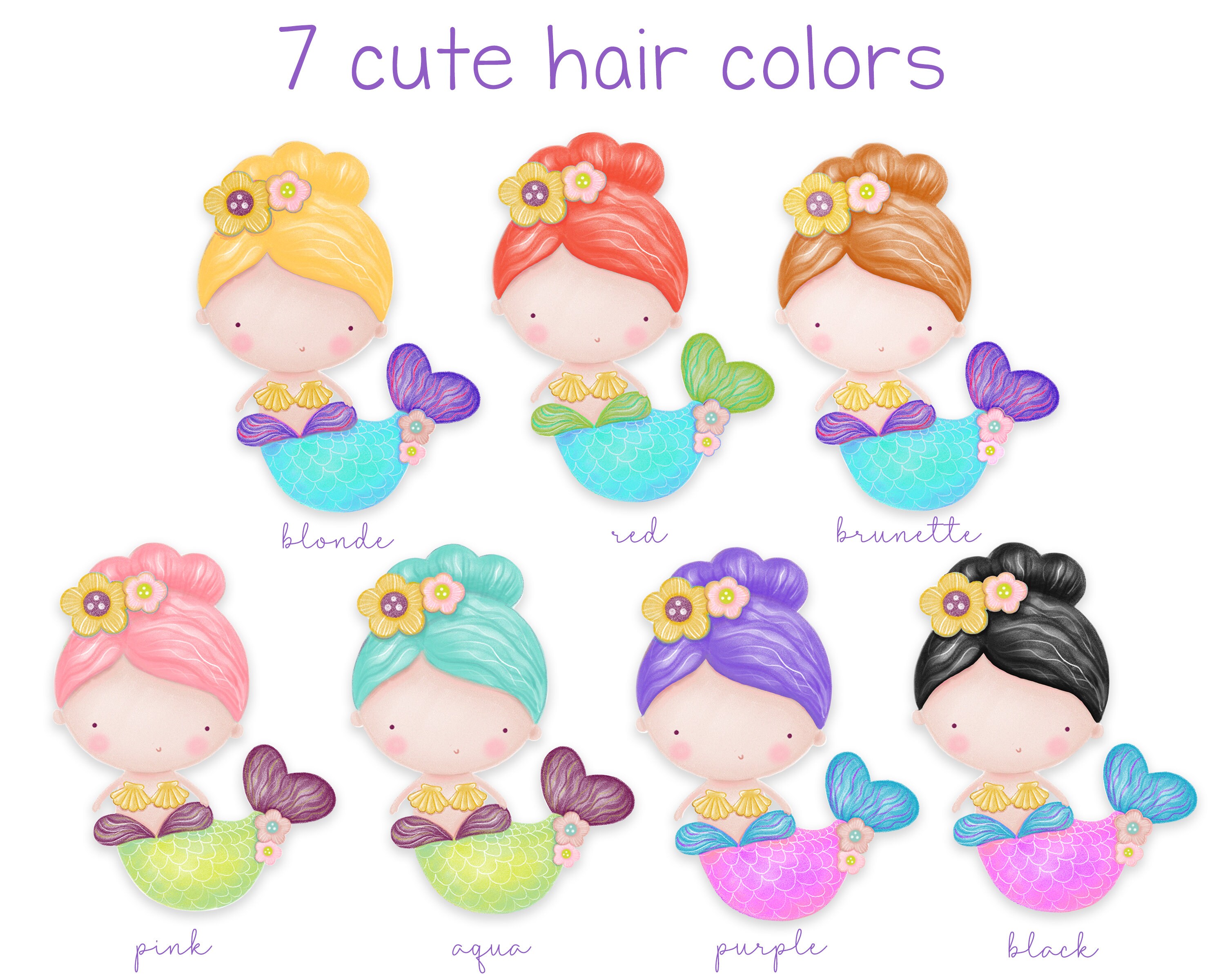 Watercolor Mermaid Clipart Summer Clipart Set Watercolor | Etsy