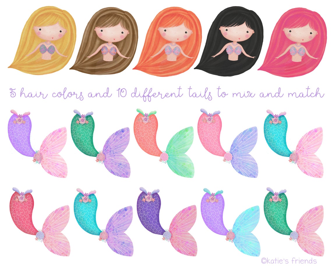 Mermaid Clipart Under the Sea Clipart Set Watercolor | Etsy