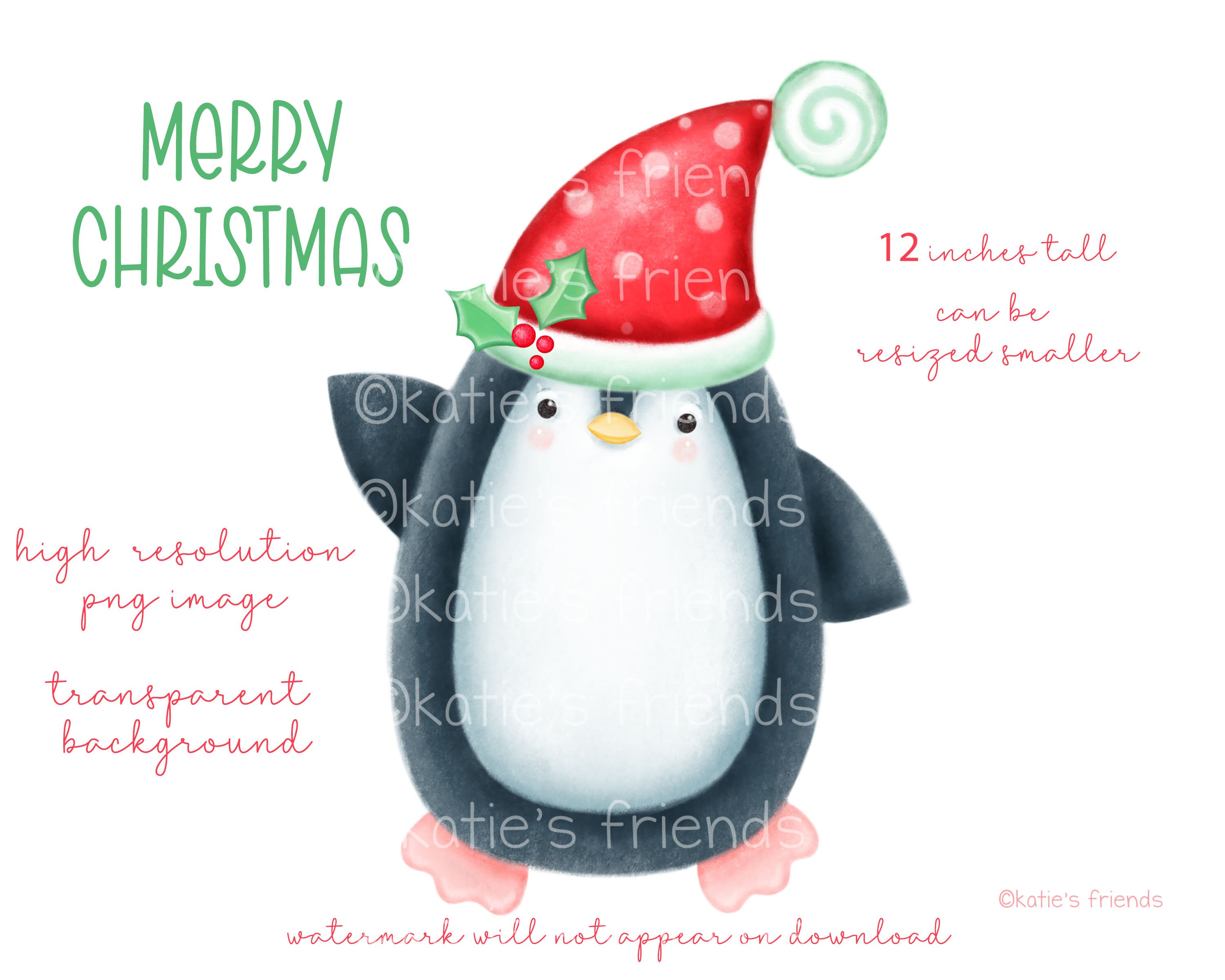 Penguin Clipart, Penguin PNG, Christmas Clipart, Holiday Greeting Card ...