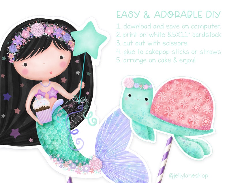 Printable Mermaid Cake Topper, Under the Sea Birthday, DIY Cake Topper ...