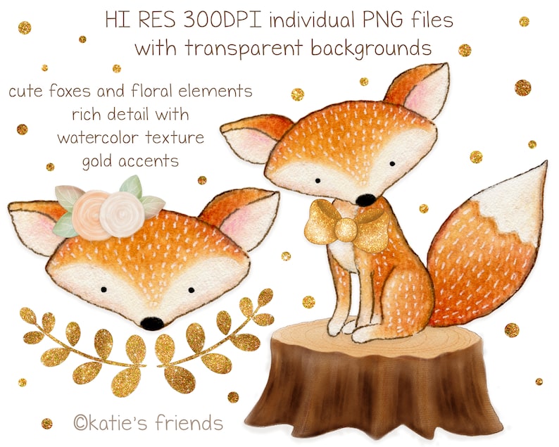 Woodland Fox Clipart Autumn Clipart Set Autumn Watercolor - Etsy