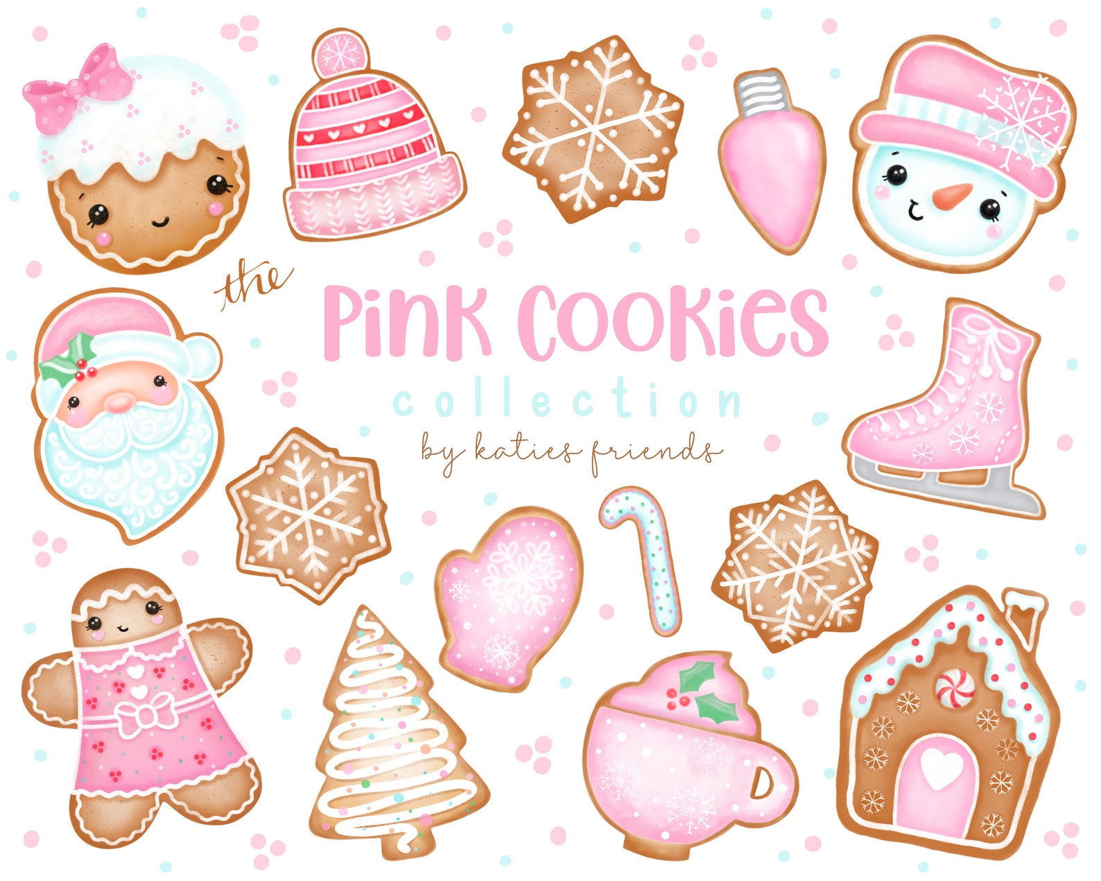 Pink Christmas Cookie Clipart, Pink Santa Cookie PNG, Watercolor Cookie ...