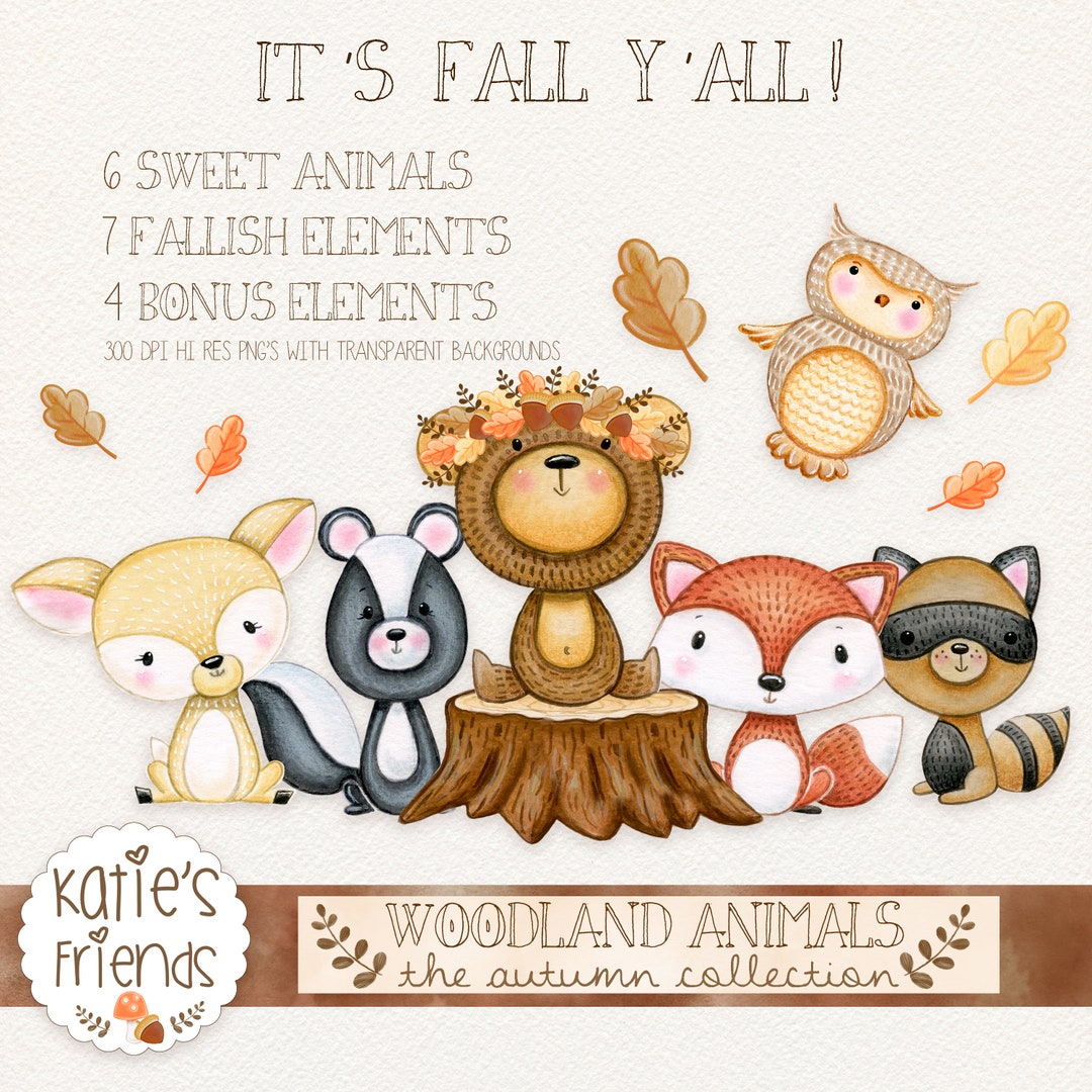 Autumn Woodland Animals Clipart, Forest Animal Clip Art, Woodland ...