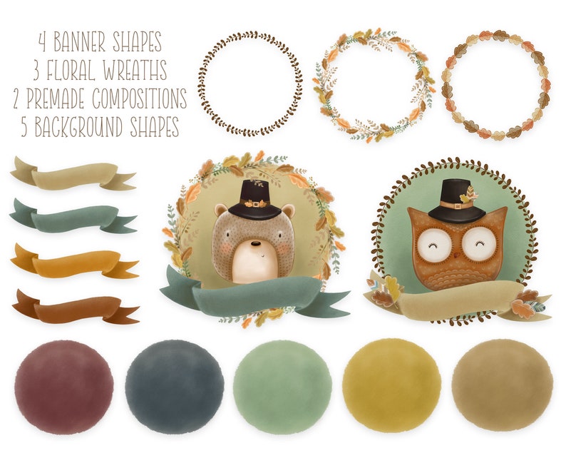 Woodland Animals Thanksgiving Clipart, Cute Autumn Thanksgiving Clipart ...