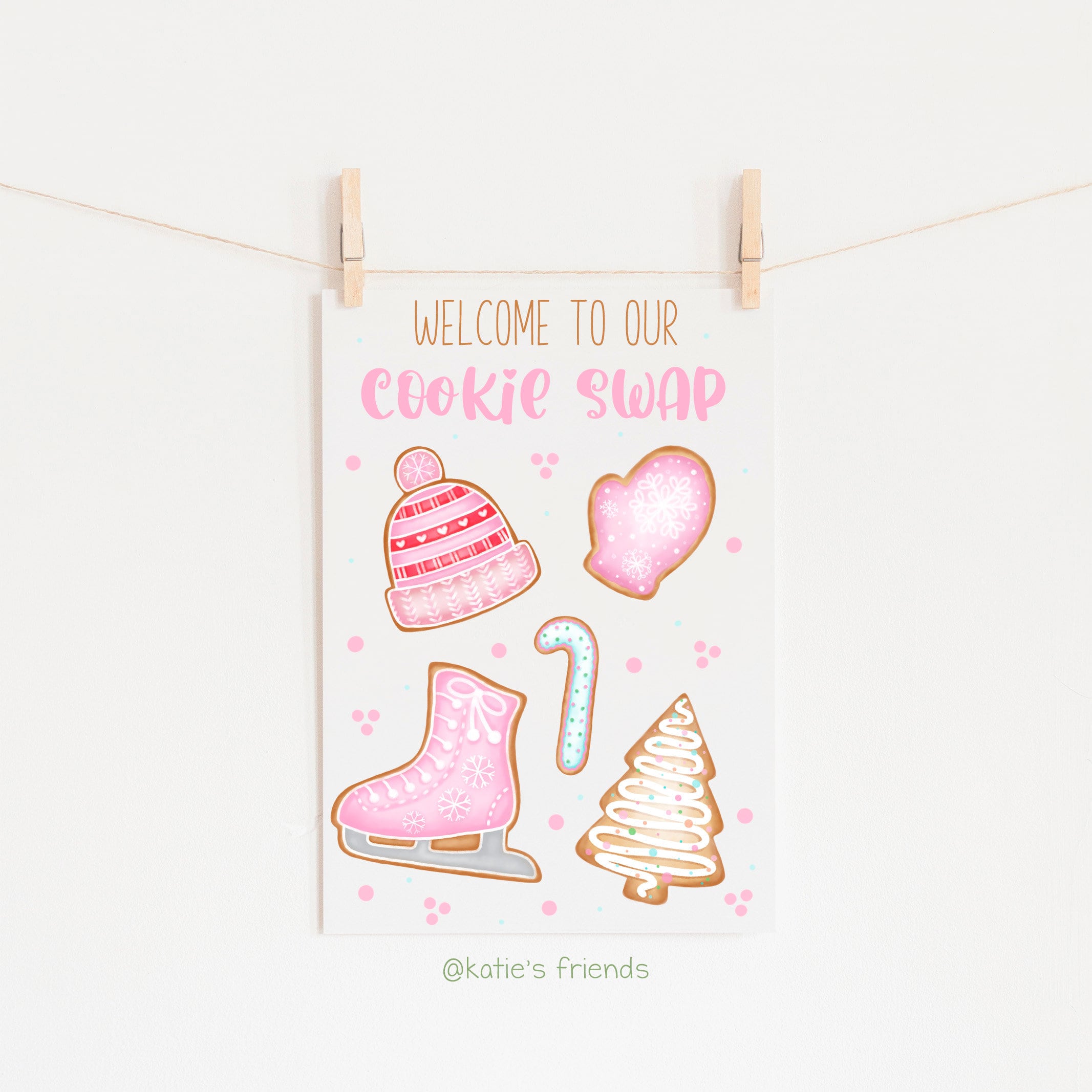 Pink Christmas Cookie Clipart, Pink Santa Cookie PNG, Watercolor Cookie ...