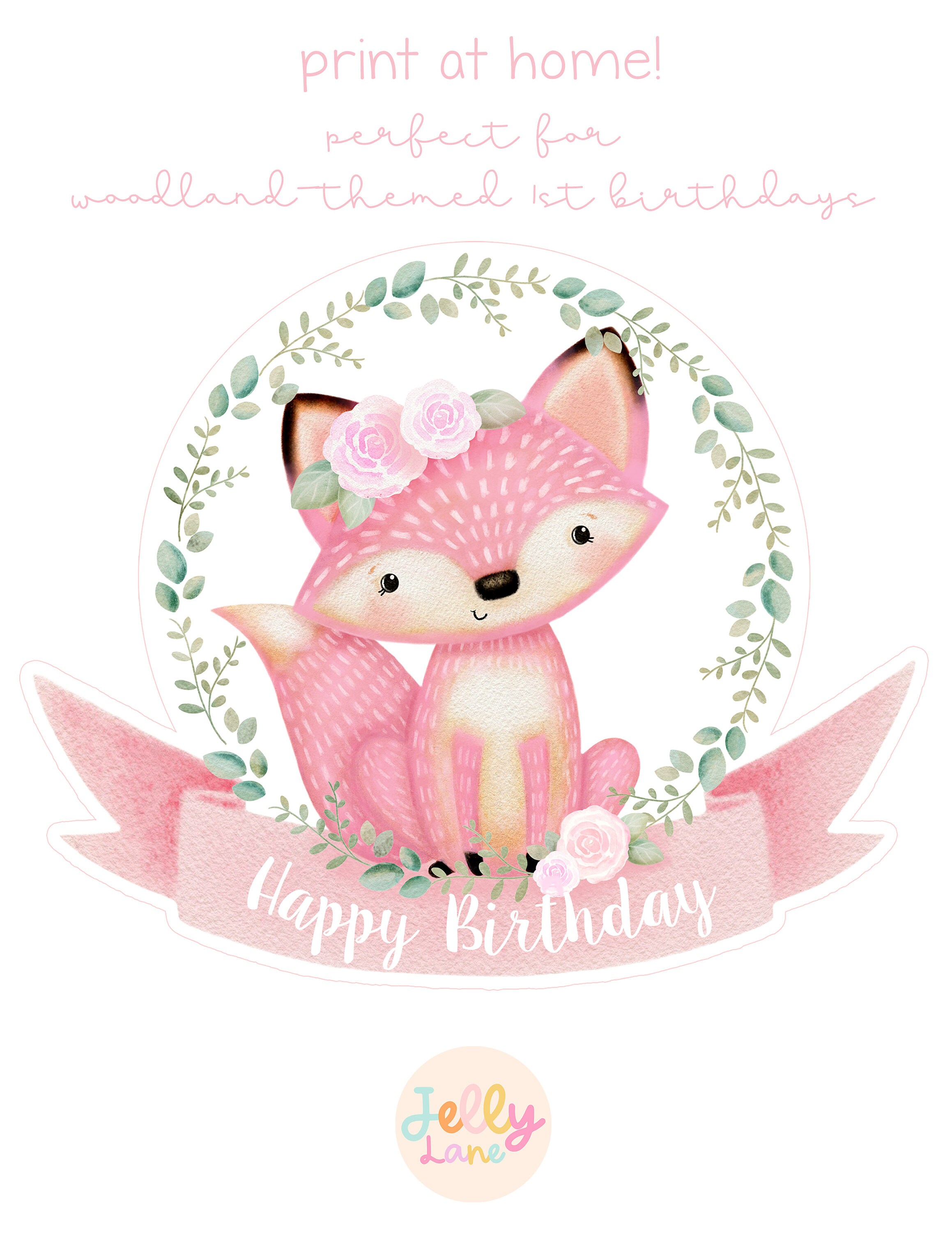 Printable Fox Cake Topper for Girl, Woodland Birthday, Pink Fox Party ...