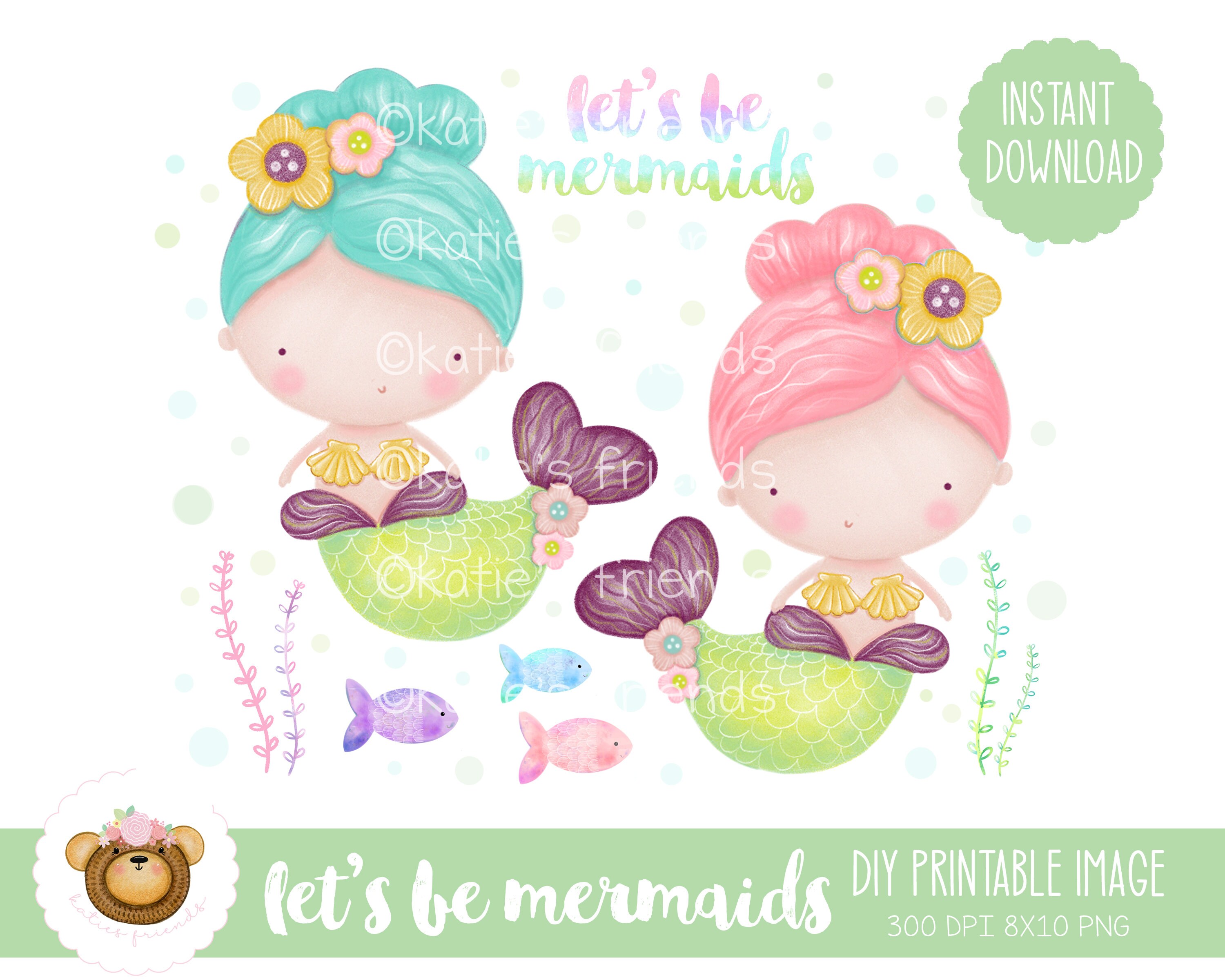 Mermaid Sublimation Design, Mermaid Heat Transfer, Printable Mermaid ...