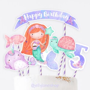 Printable Mermaid Cake Topper, Under the Sea Birthday, DIY Cake Topper ...