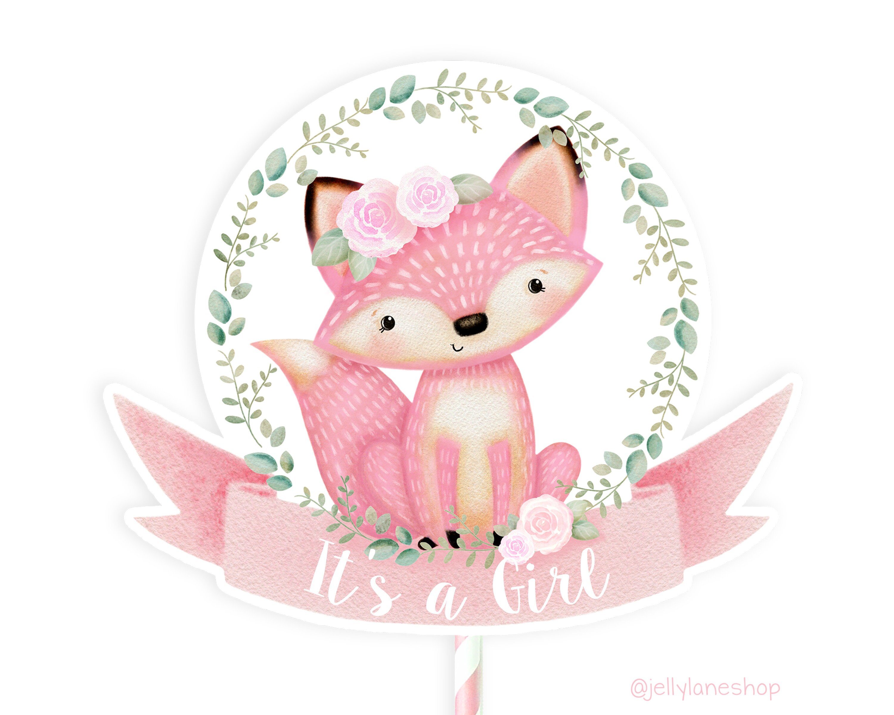 Printable Fox Cake Topper for Baby Shower It's A Girl - Etsy