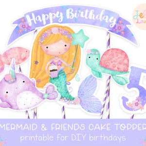 Printable Mermaid Cake Topper, Under the Sea Birthday, DIY Cake Topper ...
