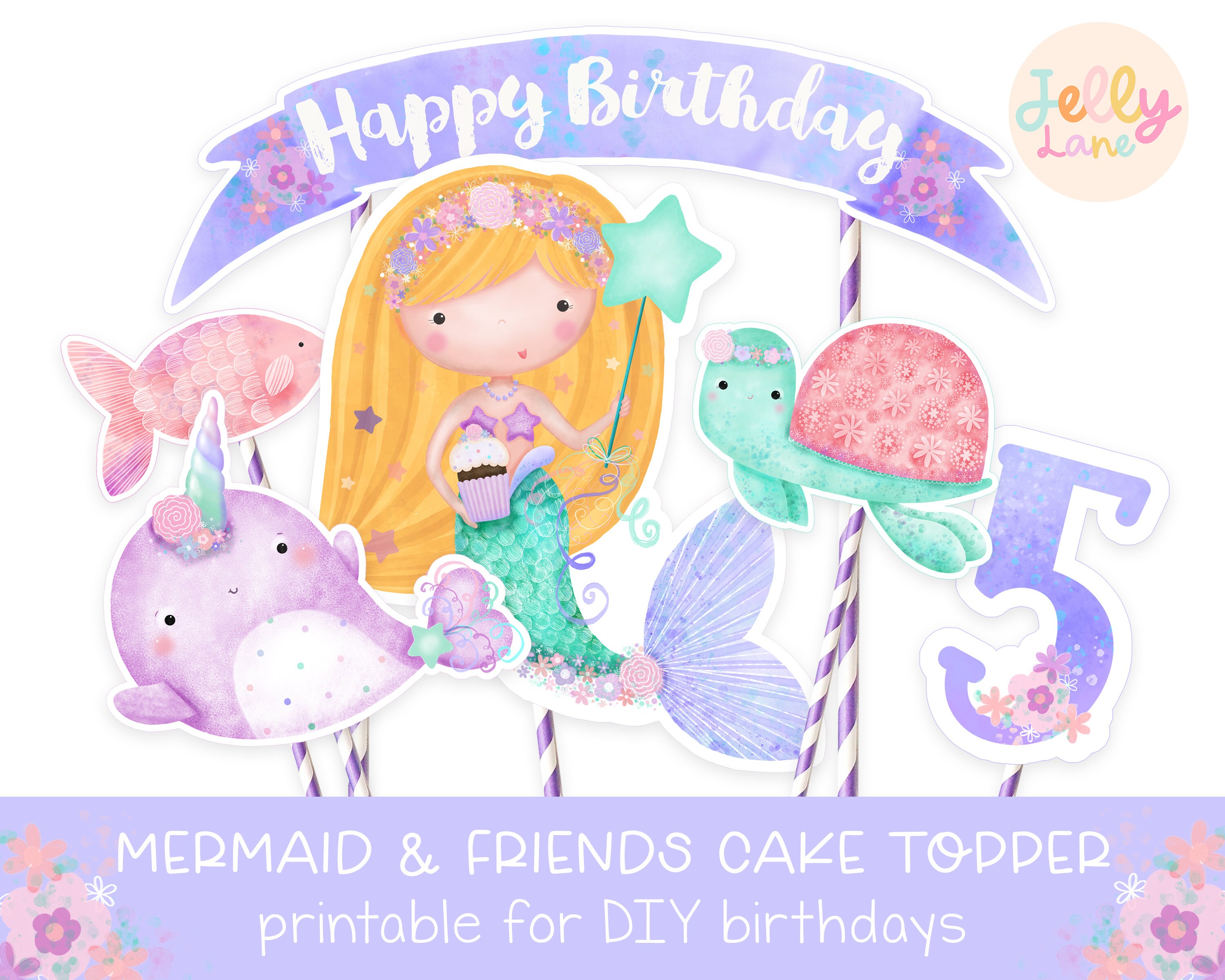 Printable Mermaid Cake Topper Under the Sea Birthday DIY - Etsy