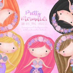 Watercolor Mermaid Clipart, Summer Clipart Set, Watercolor Mermaids ...