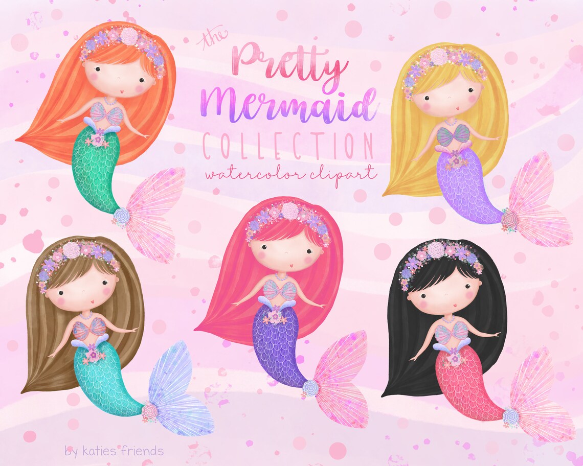 Watercolor Mermaid Clipart Summer Clipart Set Watercolor - Etsy