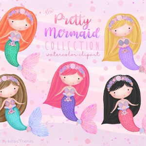Watercolor Mermaid Clipart, Summer Clipart Set, Watercolor Mermaids ...