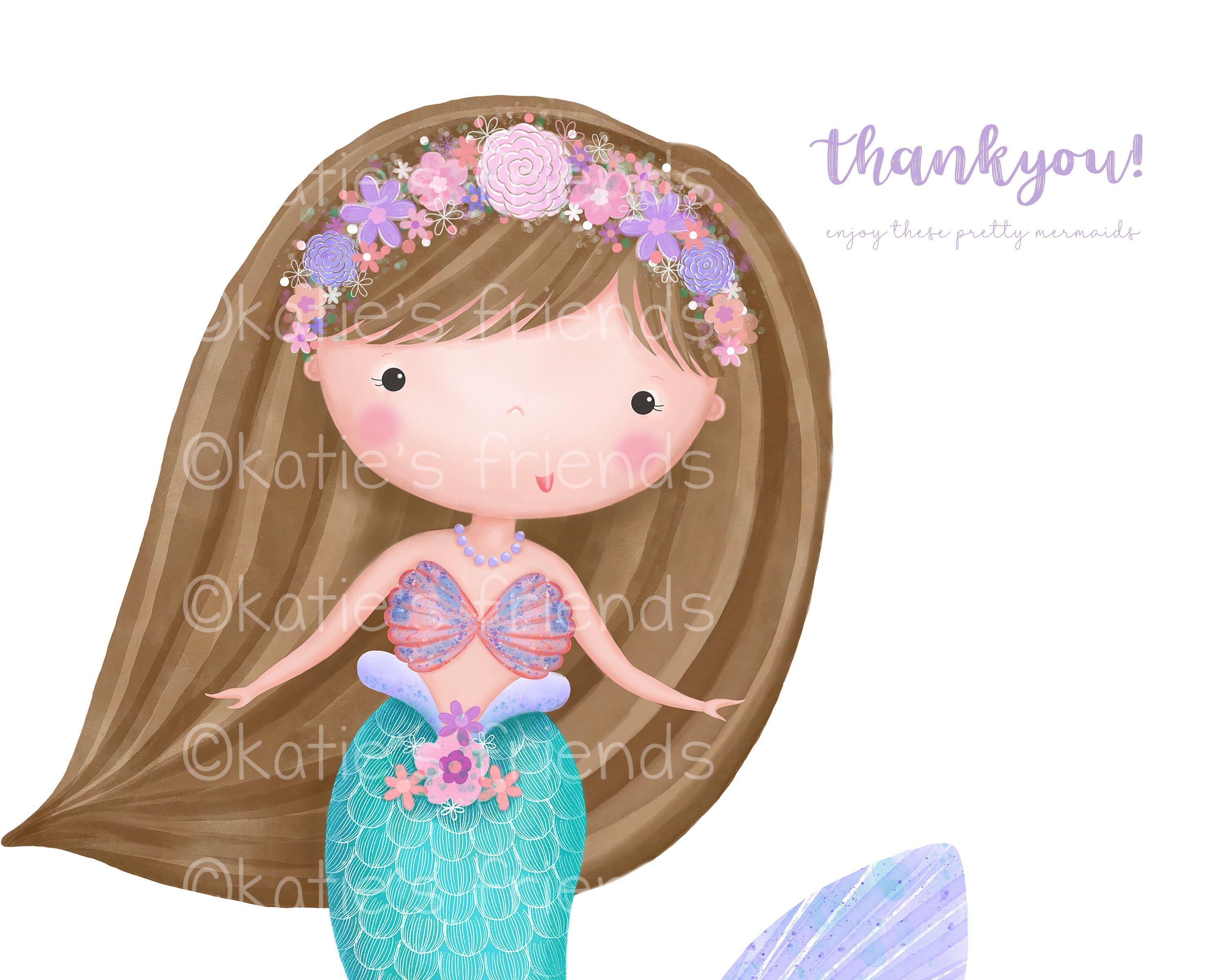 Watercolor Mermaid Clipart, Summer Clipart Set, Watercolor Mermaids ...