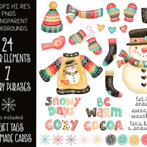 Winter Essentials Clipart, Winter Clothing Clipart, Snowman Clipart ...